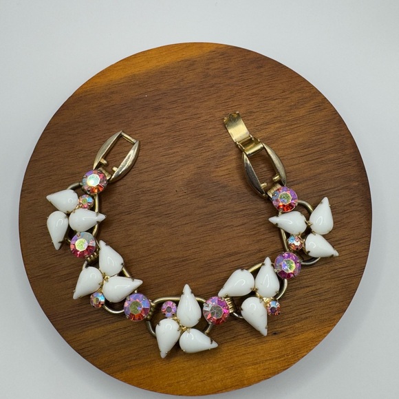 Jewelry | Vintage Stunning White Mille Glass Aura Borealis Bracelet ...